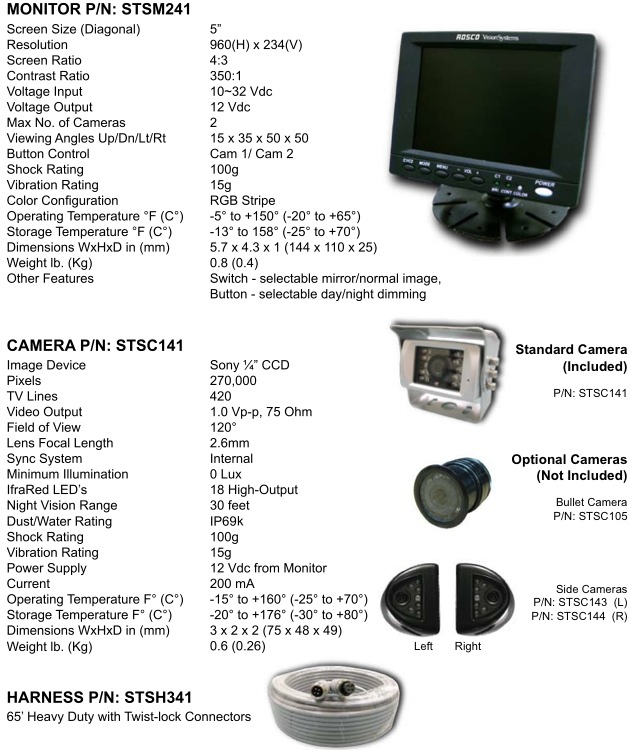 ROSCO Backup Camera System With 5” Color Backup Monitor